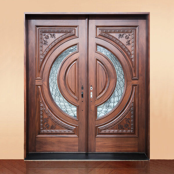 Custom Outdoor Double Leaf Carved Solid Wood Main Entrance Door - Hanse