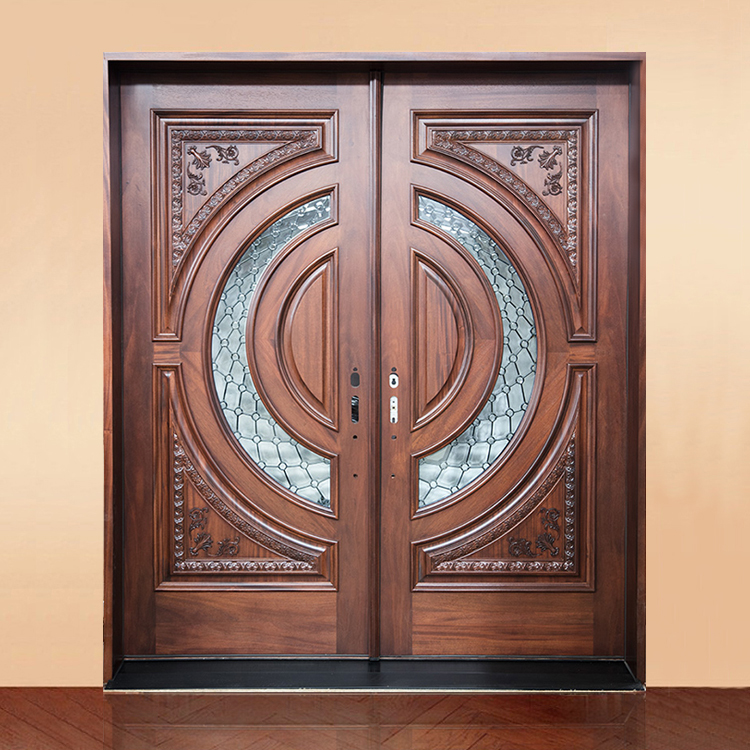 Custom Outdoor Double Leaf Carved Solid Wood Main Entrance Door - Hanse
